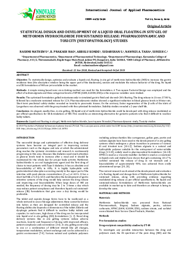 Pdf Development Of A Sustained Release Metformin Gel