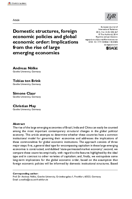 (PDF) Domestic structures, foreign economic policies and global ...