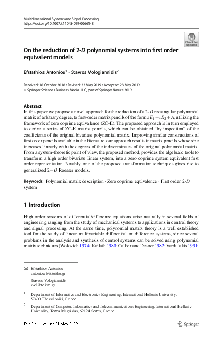 (PDF) On the reduction of 2-D polynomial systems into first order ...