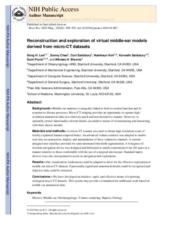 (PDF) Reconstruction and exploration of virtual middle-ear models ...
