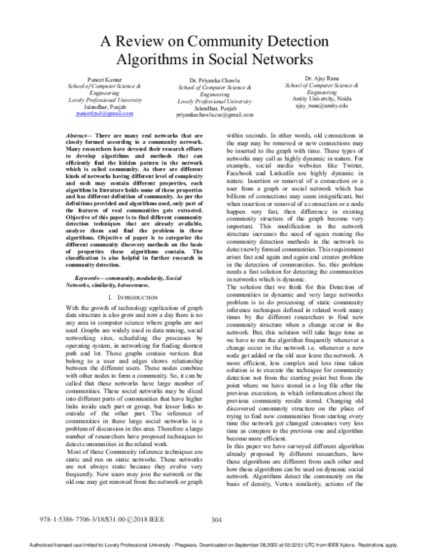Pdf A Review On Community Detection Algorithms In Social Networks