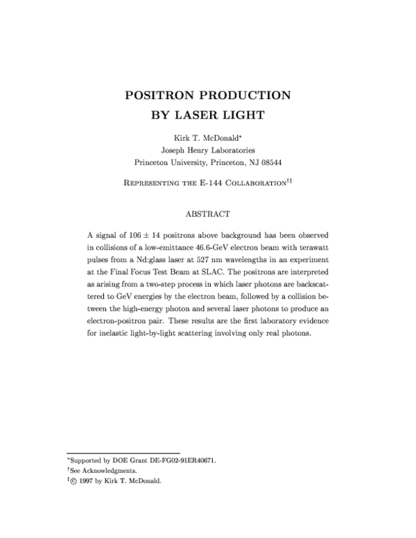(PDF) Positron Production by laser light