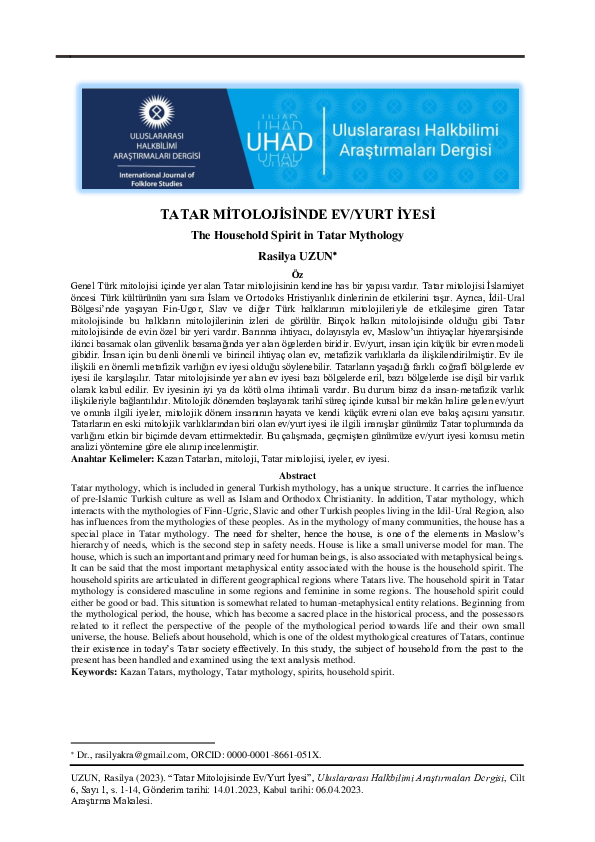 (PDF) Tatar Mitolojisinde Ev / Yurt İyesi