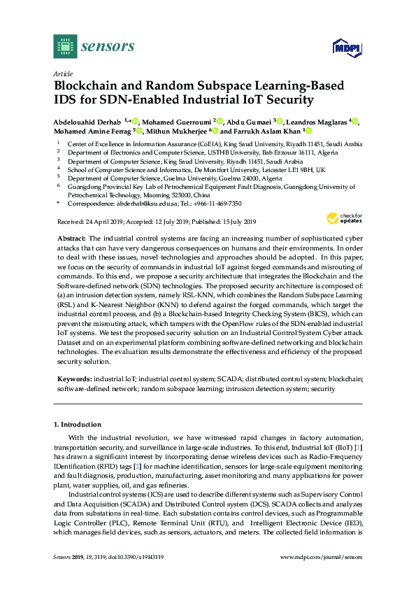 (PDF) Blockchain and Random Subspace Learning-Based IDS for SDN-Enabled Industrial IoT Security