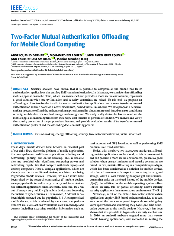 (PDF) Two-Factor Mutual Authentication Offloading for Mobile Cloud ...