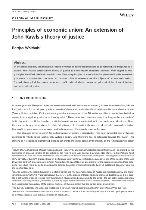(PDF) Principles of economic union: An extension of John Rawls's theory ...