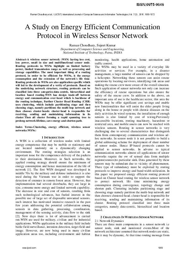 (PDF) A Study on Energy Efficient Communication Protocol in Wireless Sensor Network