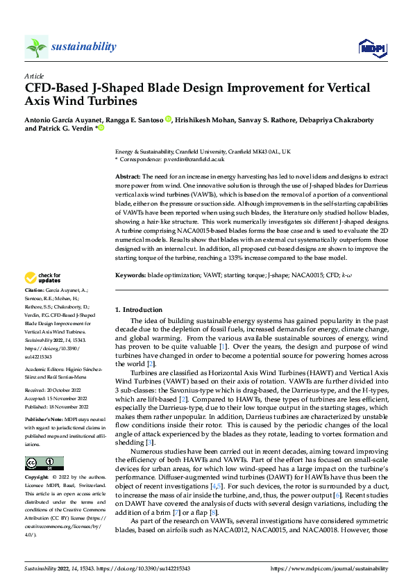(PDF) CFD-Based J-Shaped Blade Design Improvement for Vertical Axis Wind Turbines