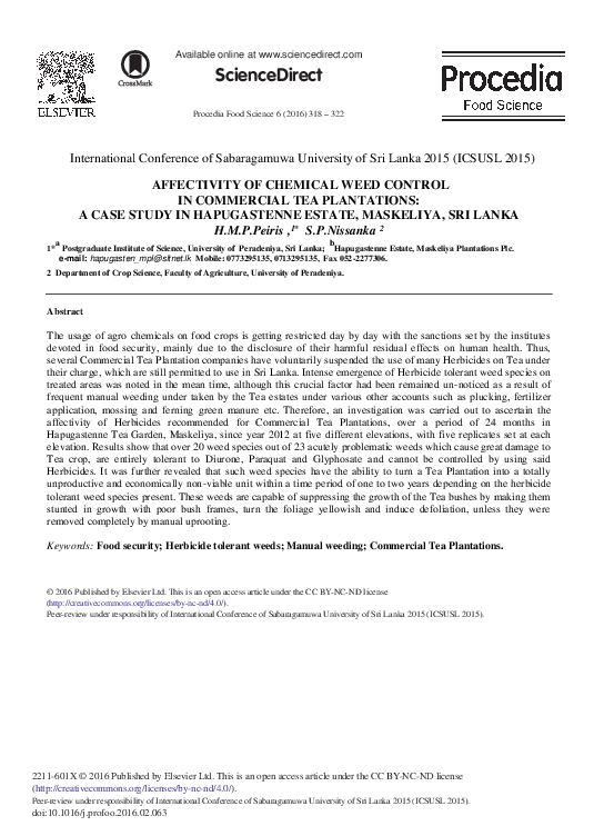 (PDF) Affectivity of Chemical Weed Control in Commercial Tea Plantations: A Case Study in ...