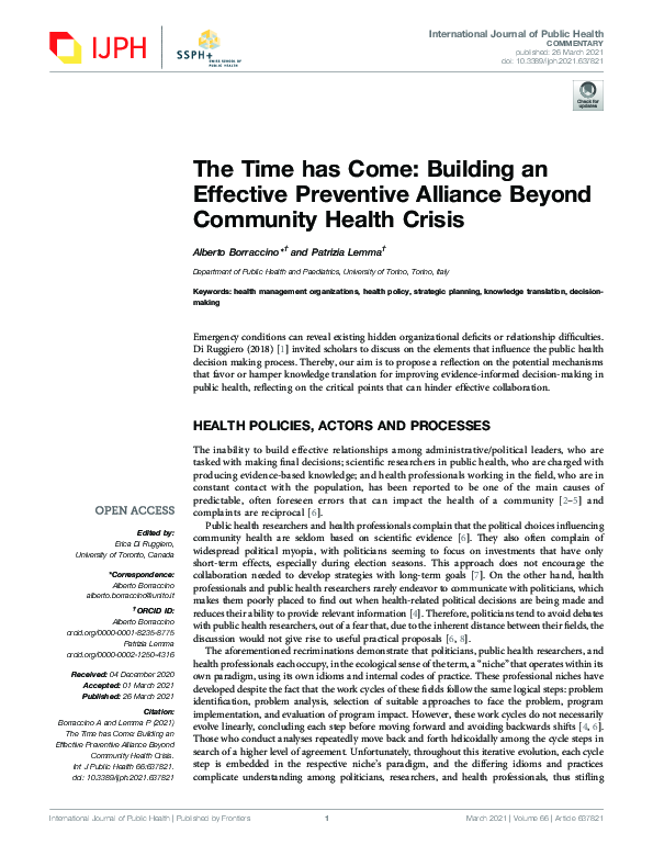 (PDF) The Time has Come: Building an Effective Preventive Alliance ...