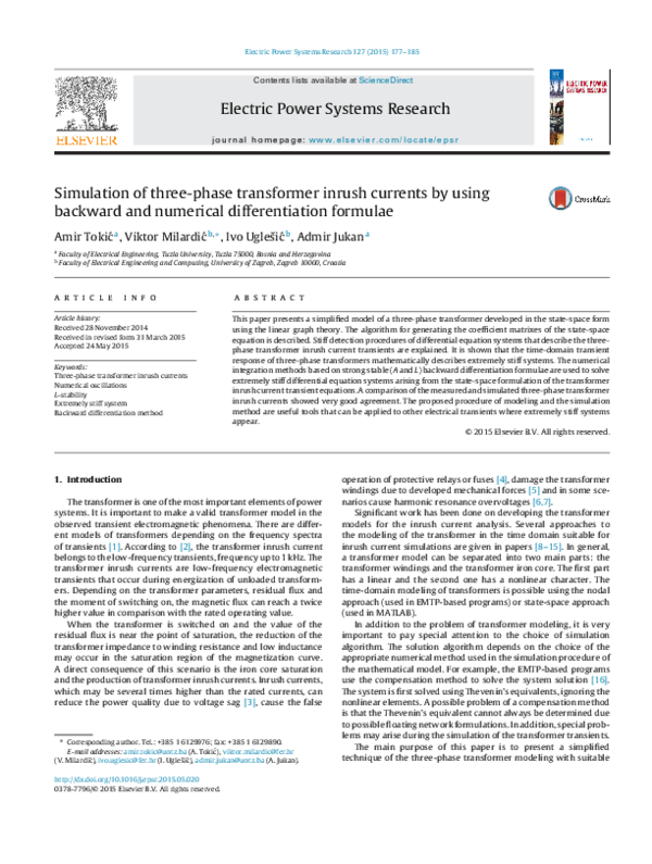 (PDF) Simulation of three-phase transformer inrush currents by using ...