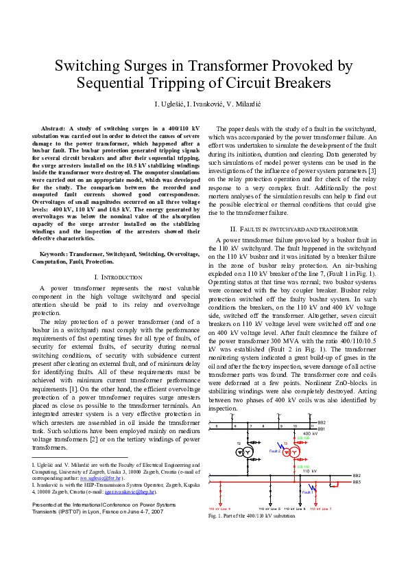 (PDF) Switching Surges in Transformer Provoked by Sequential Tripping of Circuit Breakers