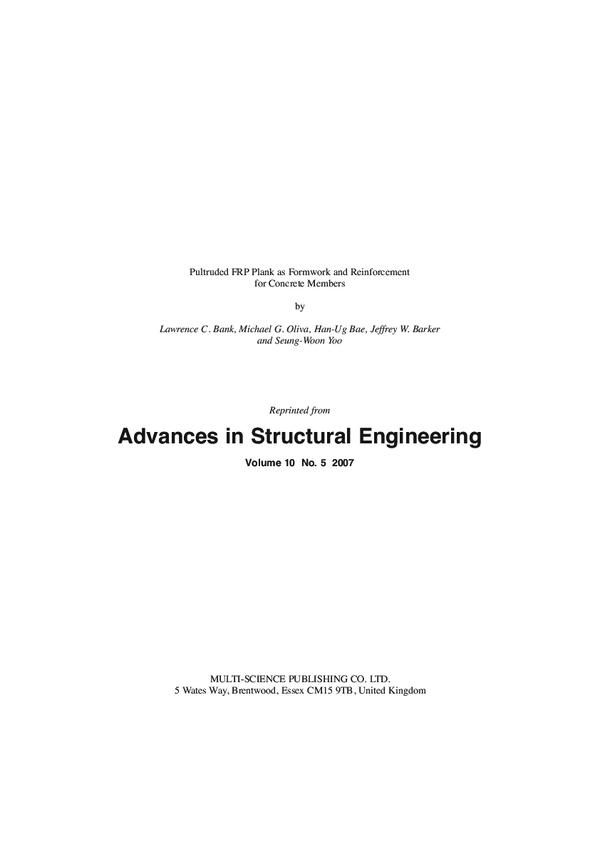 Pultruded FRP Plank as Formwork and Reinforcement for Concrete Members