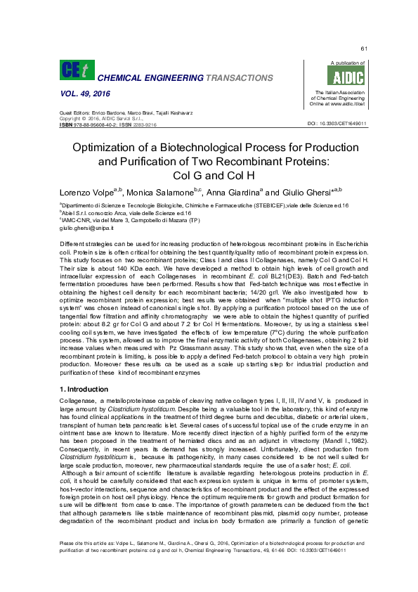 (PDF) Optimization of a Biotechnological Process for Production and ...