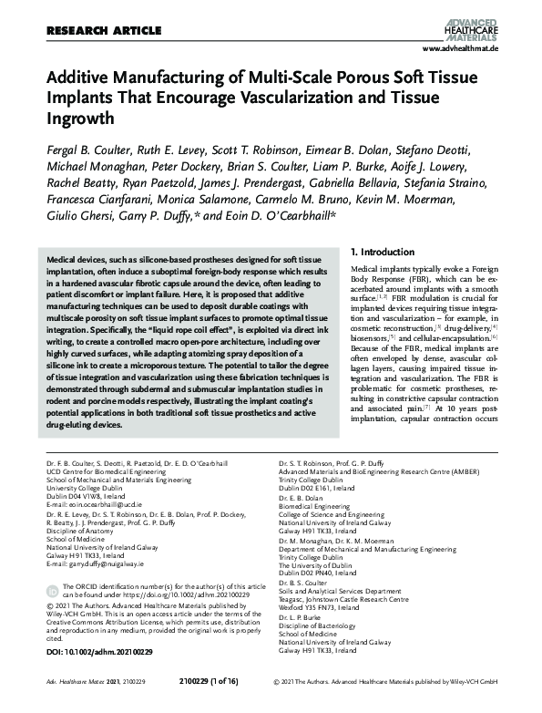 (PDF) Additive Manufacturing of Multi‐Scale Porous Soft Tissue Implants ...