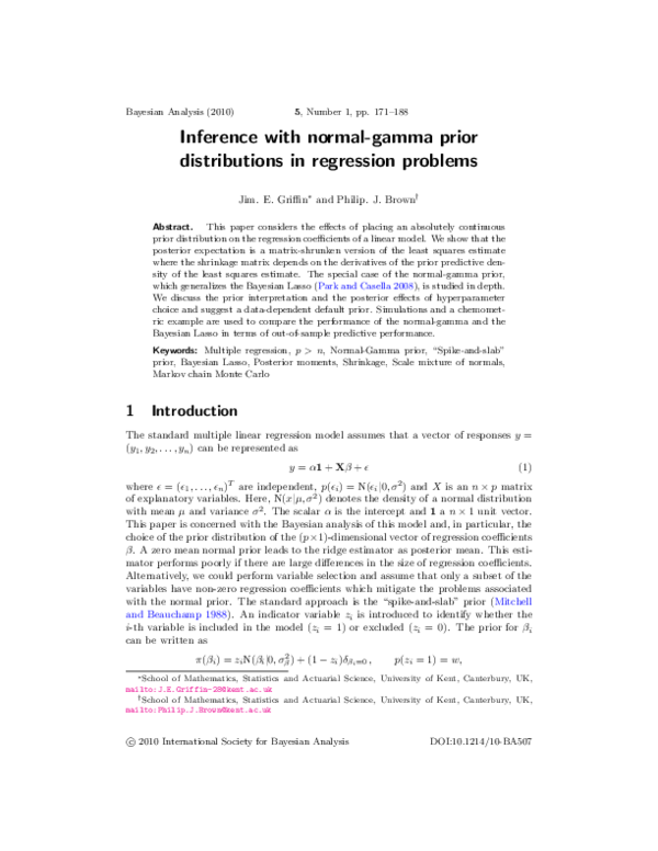 (PDF) Inference with normal-gamma prior distributions in regression problems