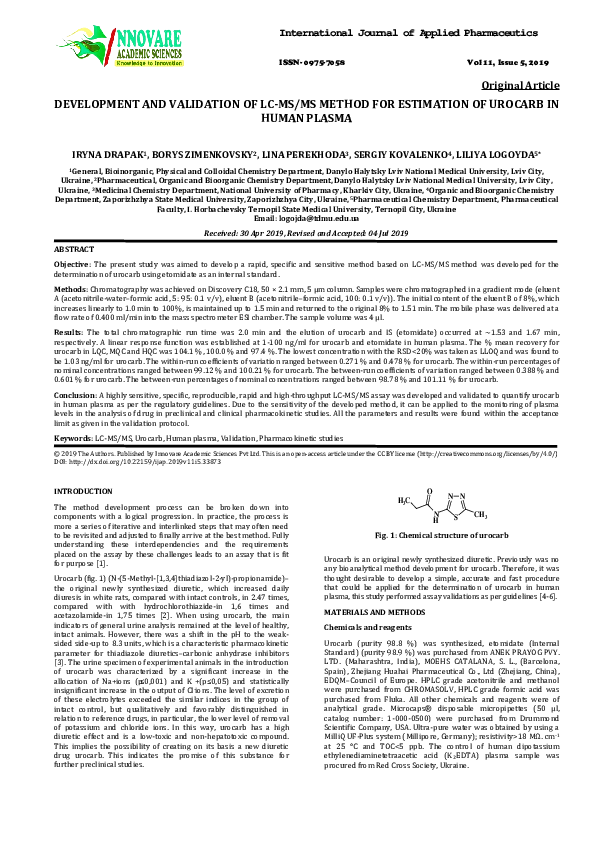(PDF) DEVELOPMENT AND VALIDATION OF LC-MS/MS METHOD FOR ESTIMATION OF ...