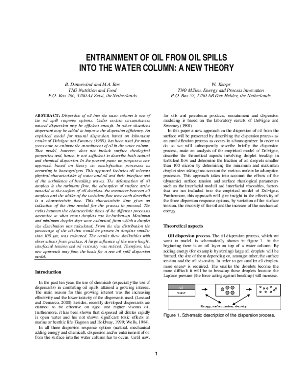 (PDF) Entrainment of Oil from Oil Spills into the Water Column: A New ...
