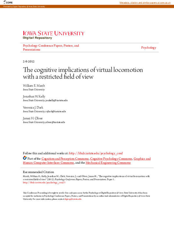 (PDF) The cognitive implications of virtual locomotion with a ...