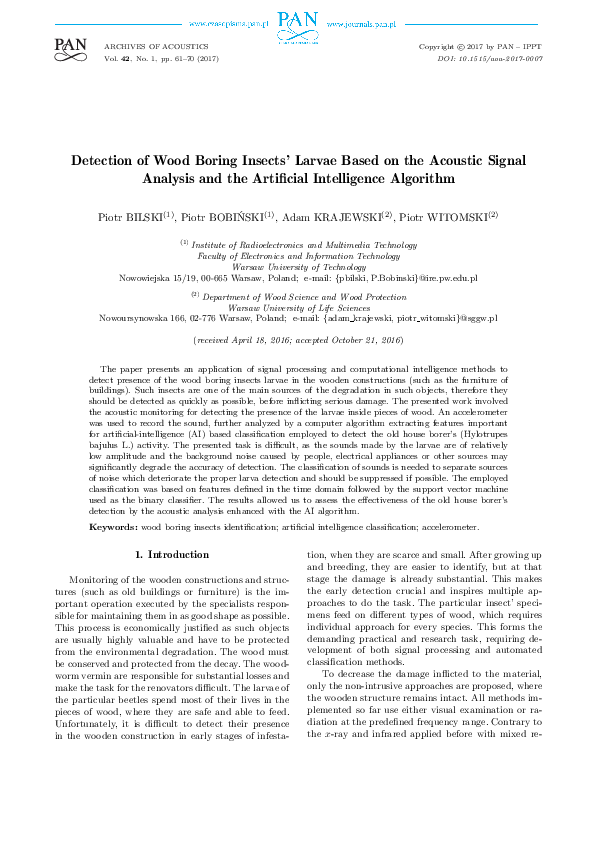 (PDF) Detection of Wood Boring Insects’ Larvae Based on the Acoustic Signal Analysis and the ...
