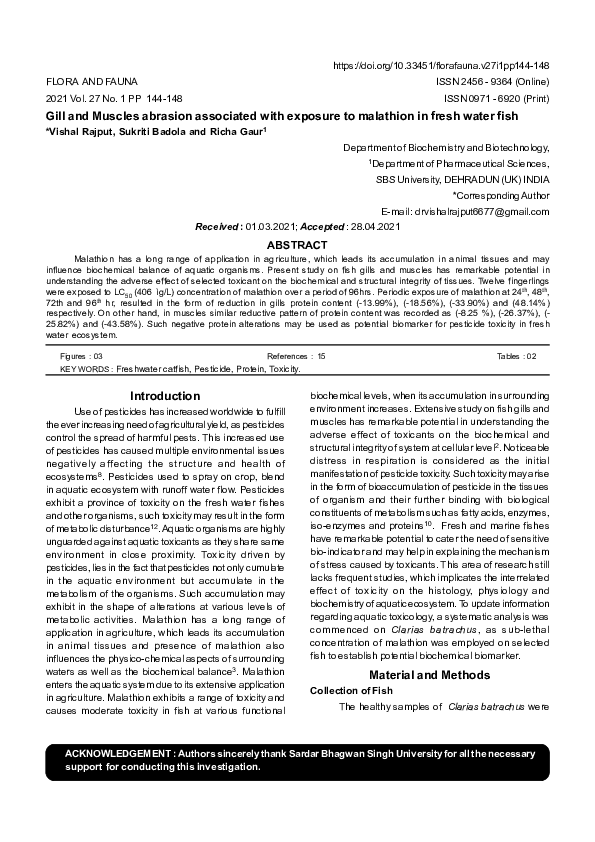 (PDF) Gill and Muscles abrasion associated with exposure to malathion ...