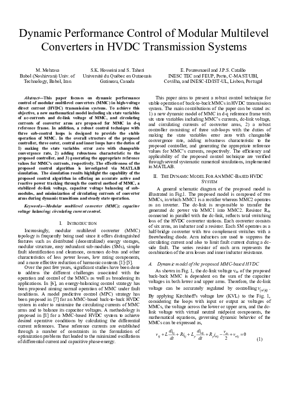 (PDF) Dynamic performance control of modular multilevel converters in HVDC transmission systems