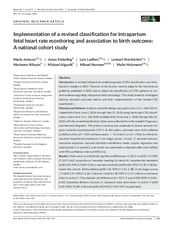 Pdf Implementation Of A Revised Classification For Intrapartum Fetal Heart Rate Monitoring And