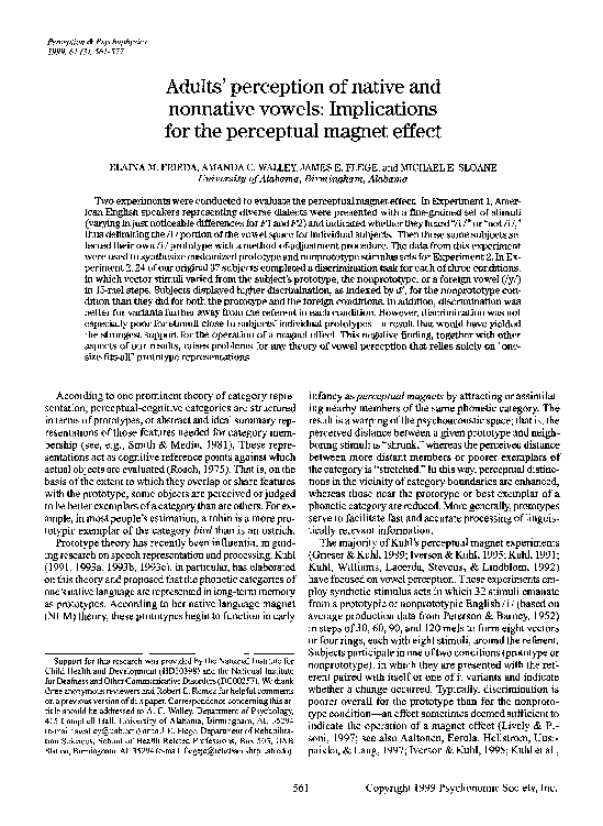 (PDF) Adults’ perception of native and nonnative vowels: Implications for the perceptual magnet ...