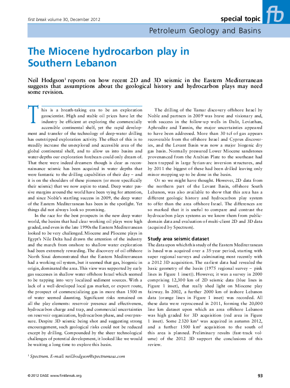 (PDF) The Miocene hydrocarbon play in Southern Lebanon