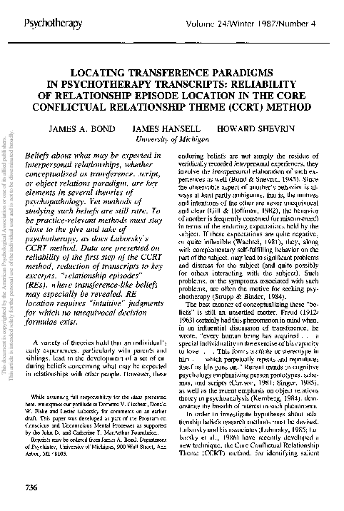 (PDF) Locating transference paradigms in psychotherapy transcripts ...