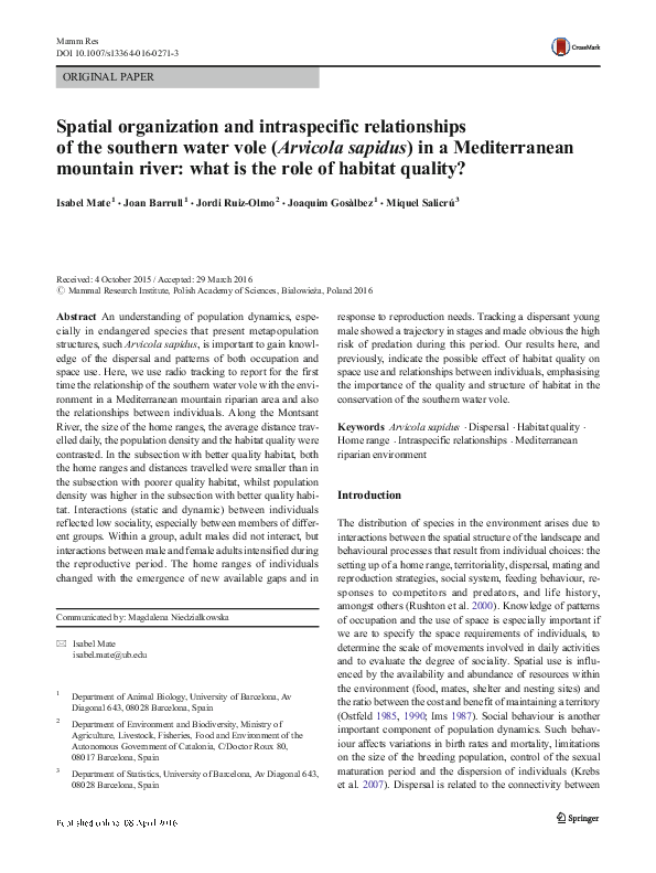 (PDF) Spatial organization and intraspecific relationships of the ...