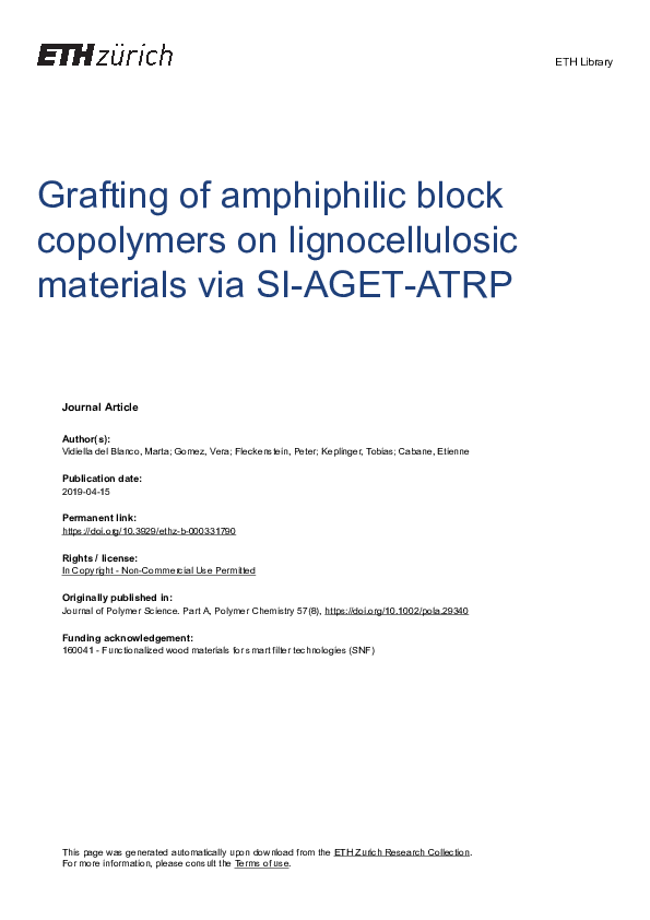 (PDF) Grafting of amphiphilic block copolymers on lignocellulosic materials via SI-AGET-ATRP ...