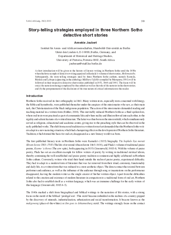(PDF) Story-telling strategies employed in three Northern Sotho ...