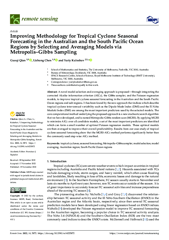 (PDF) Improving Methodology for Tropical Cyclone Seasonal Forecasting in the Australian and the ...
