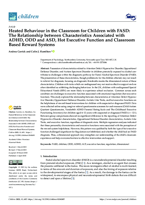 (PDF) Heated Behaviour in the Classroom for Children with FASD: The ...