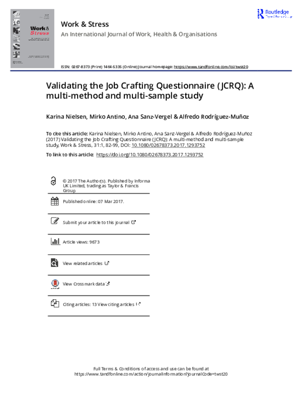 (PDF) Validating the Job Crafting Questionnaire (JCRQ): A multi-method ...
