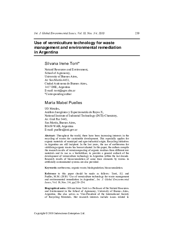 (PDF) Use of vermiculture technology for waste management and ...
