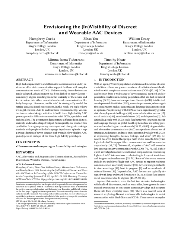 (PDF) Envisioning the (In)Visibility of Discreet and Wearable AAC Devices