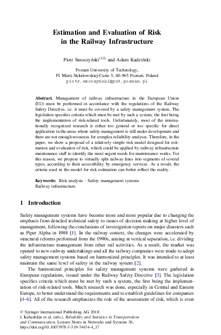 (PDF) Estimation and Evaluation of Risk in the Railway Infrastructure