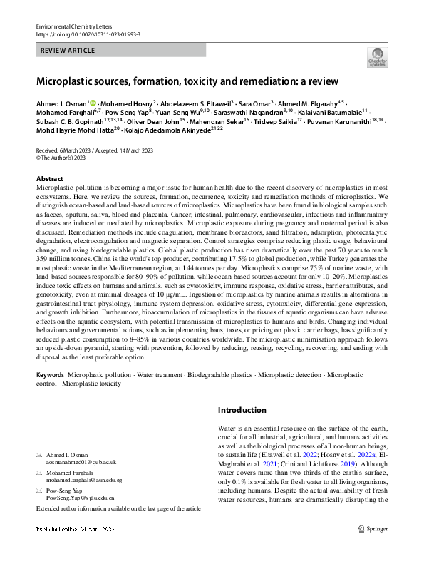 (PDF) Microplastic sources, formation, toxicity and remediation: a review | Trideep Saikia ...