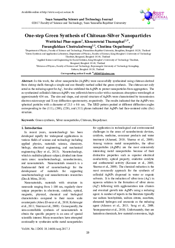 (PDF) One-step green synthesis of chitosan-silver nanoparticles