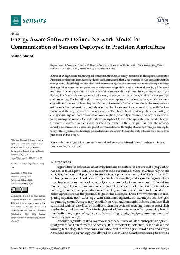 (PDF) Energy Aware Software Defined Network Model for Communication of Sensors Deployed in ...