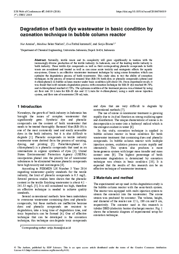 (PDF) Degradation of batik dye wastewater in basic condition by ...
