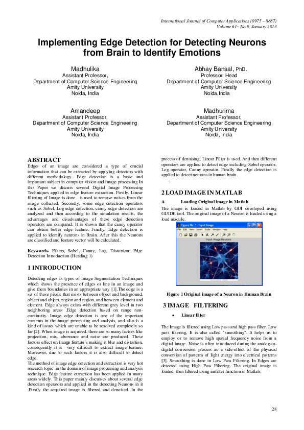 (PDF) Implementing Edge Detection for Detecting Neurons from Brain to Identify Emotions
