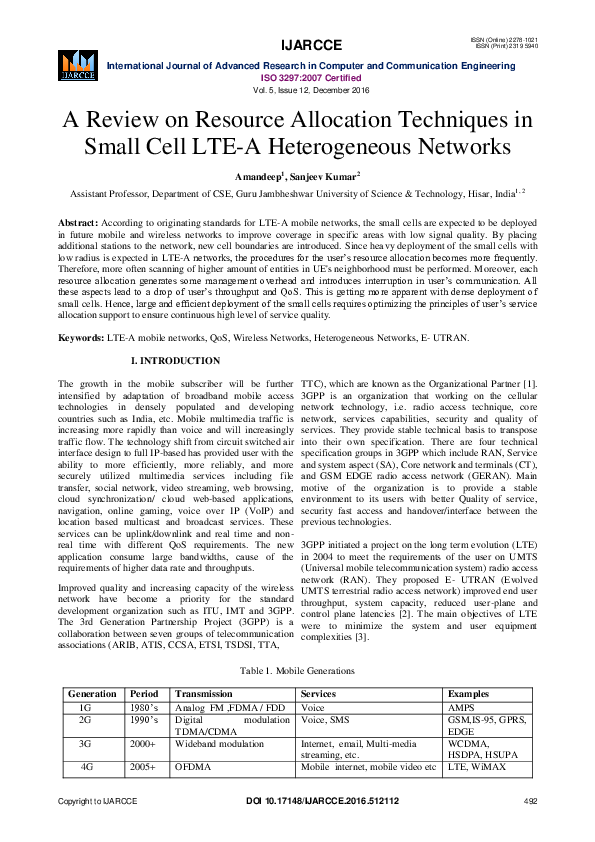 Pdf A Review On Resource Allocation Techniques In Small Cell Lte A Heterogeneous Networks