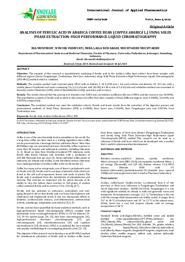 (PDF) ANALYSIS OF FERULIC ACID IN ARABICA COFFEE BEAN (COFFEA ARABICA L ...