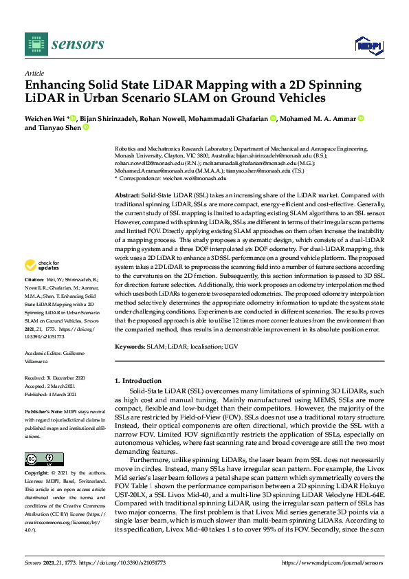 (PDF) Enhancing Solid State LiDAR Mapping with a 2D Spinning LiDAR in Urban Scenario SLAM on ...