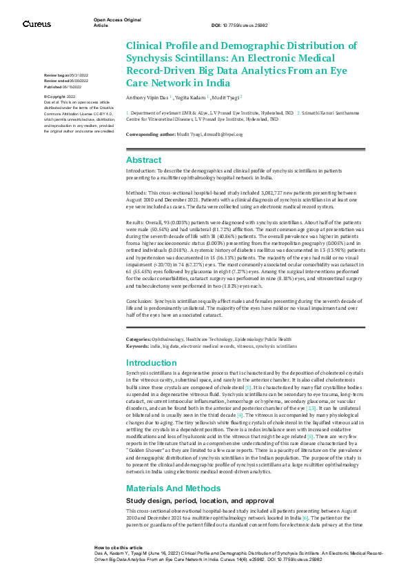 (PDF) Clinical Profile and Demographic Distribution of Synchysis ...