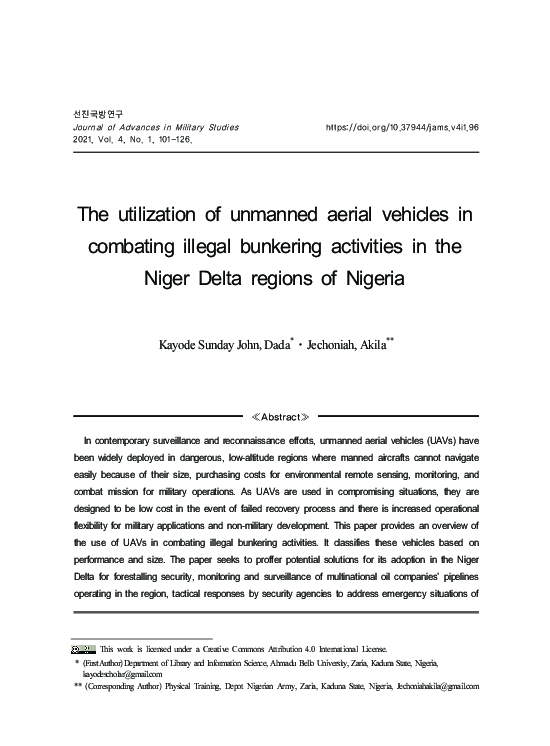 (PDF) The utilization of unmanned aerial vehicles incombating illegal bunkering activities in ...