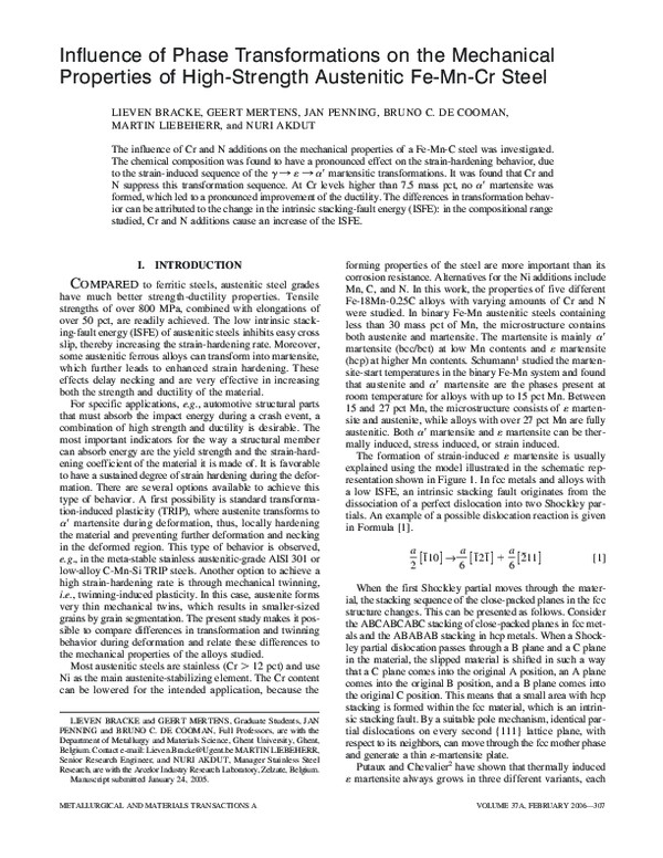 (PDF) Influence of phase transformations on the mechanical properties of high-strength ...